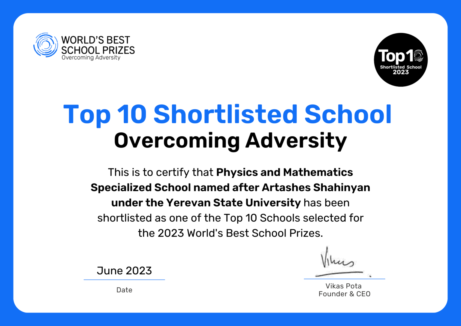 Armenia’s PhysMath school shortlisted for World’s Best School Prizes – Public Radio of Armenia